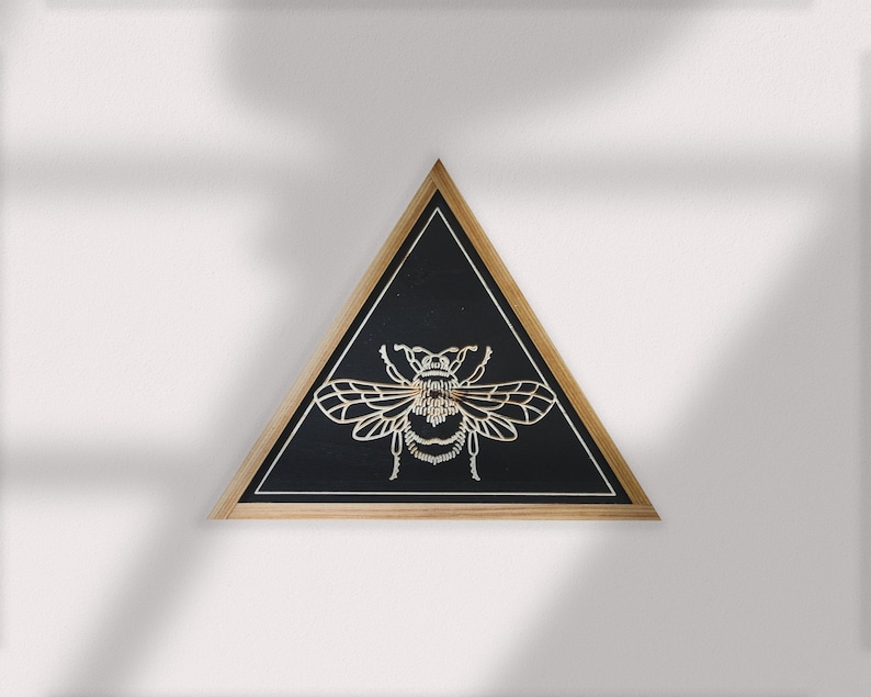 CARVED Bee With Hickory Wood Frame Triangle | Etsy