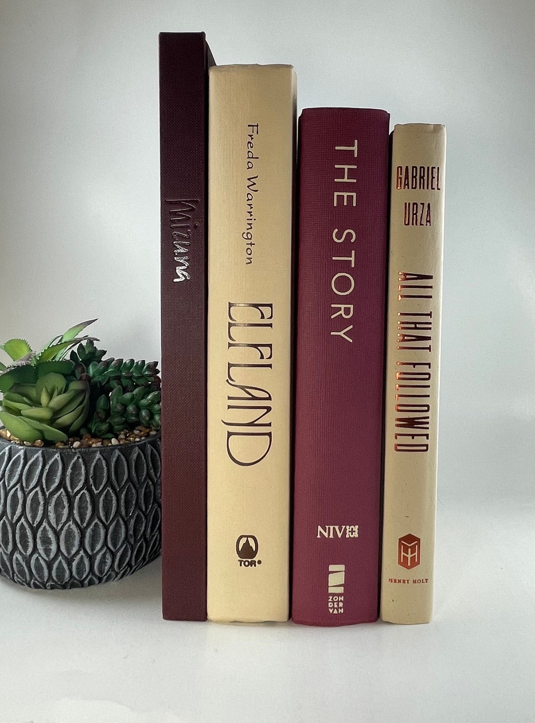 Burgundy Book Set Real Books for Home Decor Maroon Book Stack Bookshelf ...