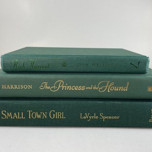 Green Books Book Stack Decorative Book Set for Bookshelf Staging Real ...