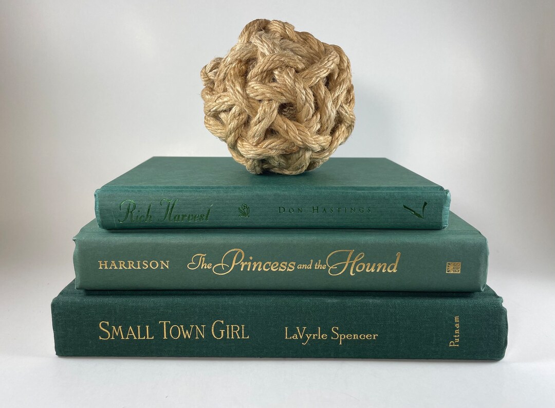 Green Books Book Stack Decorative Book Set for Bookshelf Staging Real ...