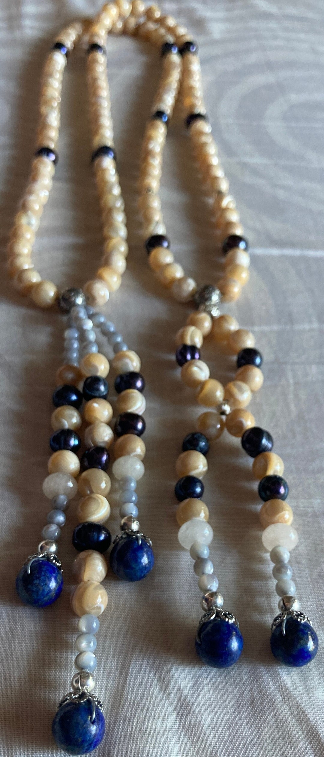 Large Tan Mother-of-pearl and Blue Freshwater Pearls Juzu - Etsy