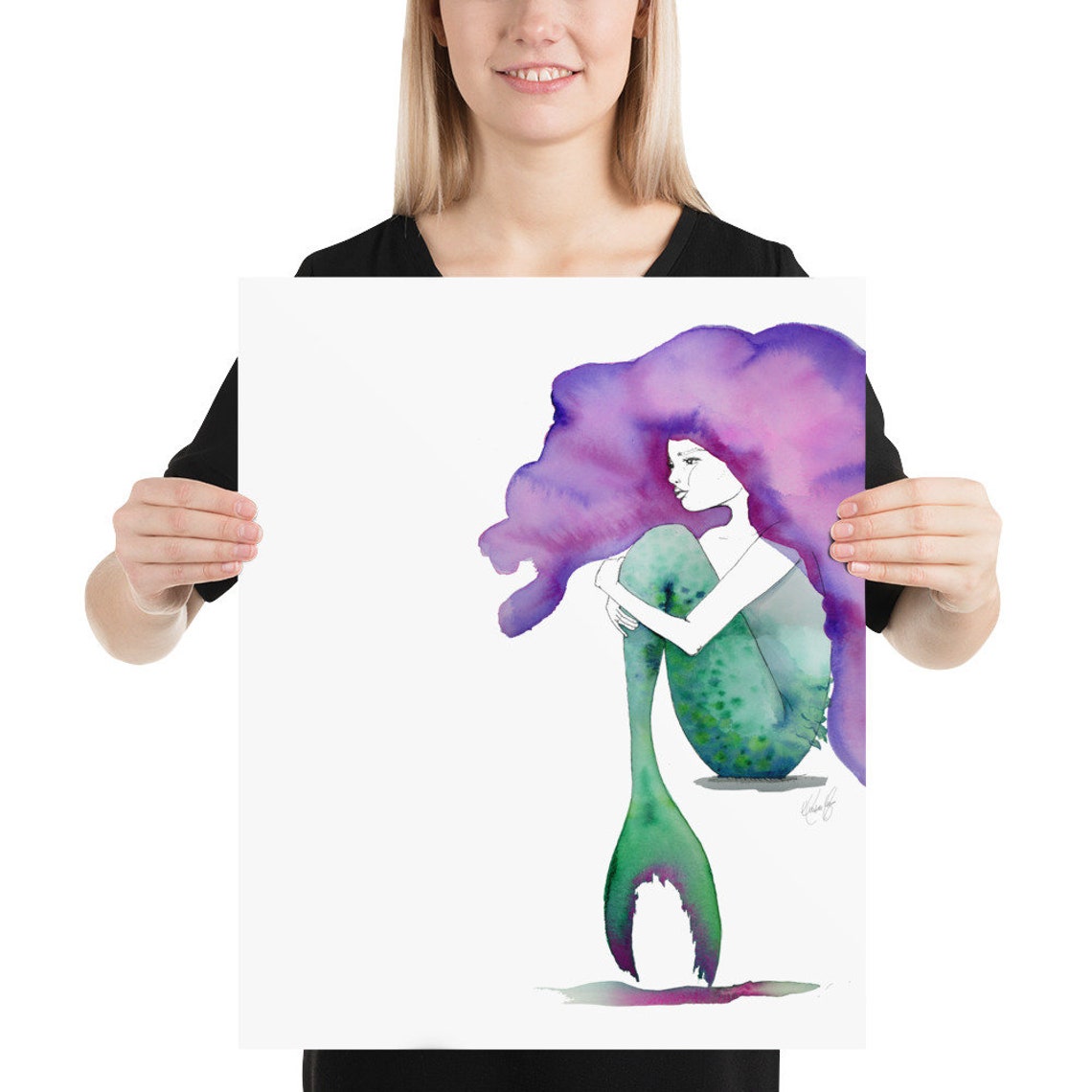 Art Print of Original Purple Mermaid | Etsy