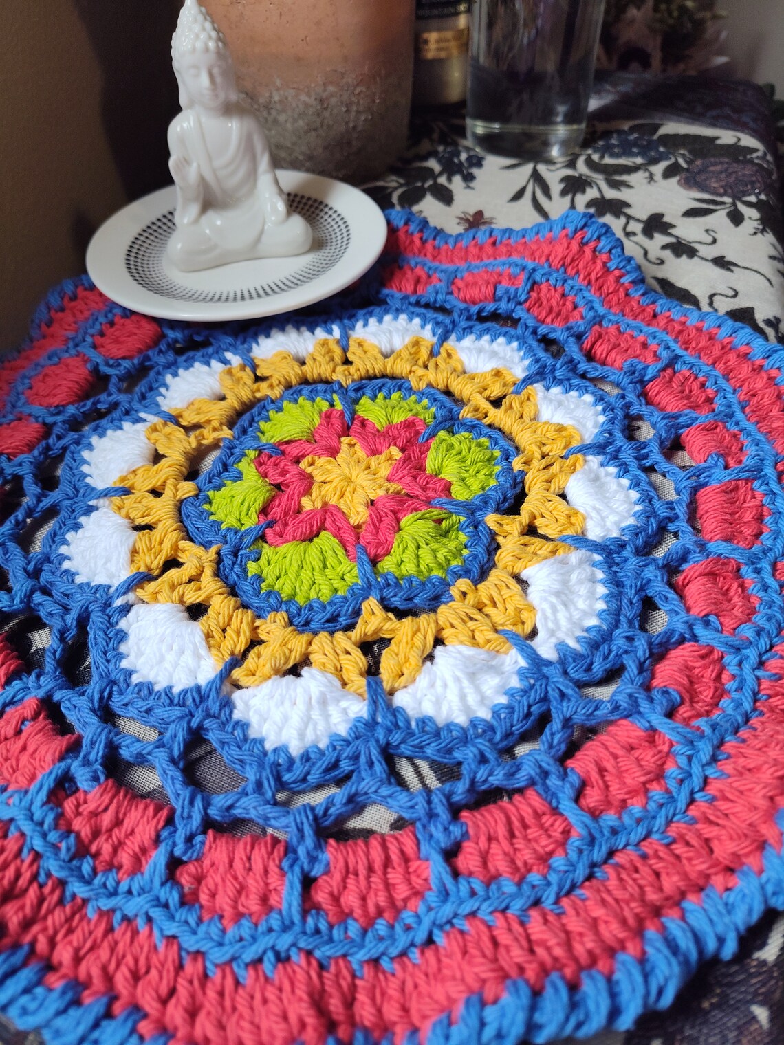 African Flower Mandala Doily for Table. Cotton Mandala for Plants. - Etsy