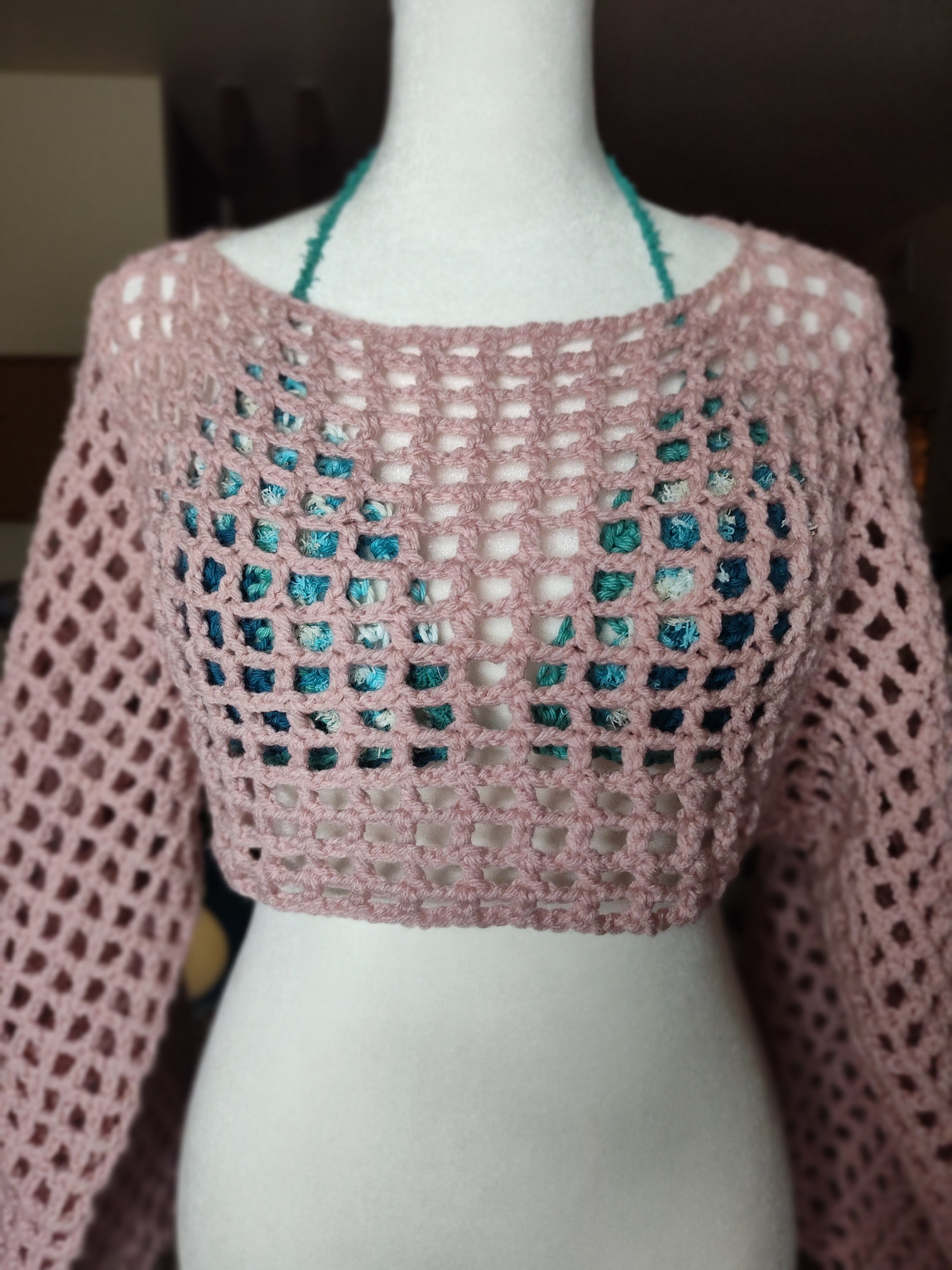 Pink Mesh Crop Shrug Size Small. Pink Crochet Shrug Shawl. Pink Cover ...