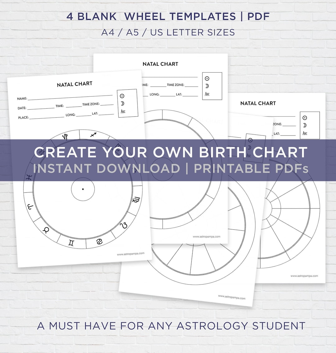 Blank Astrology Natal Chart Wheel. Printable Worksheet. Birth Chart PDF ...