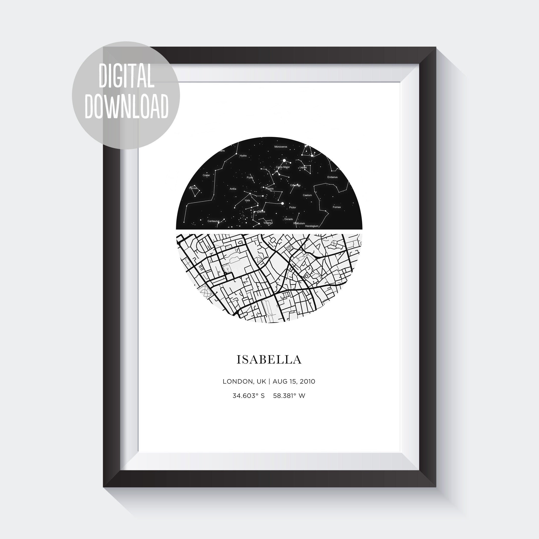 Custom Star & City Map. Night Sky Constellation. Map of the | Etsy