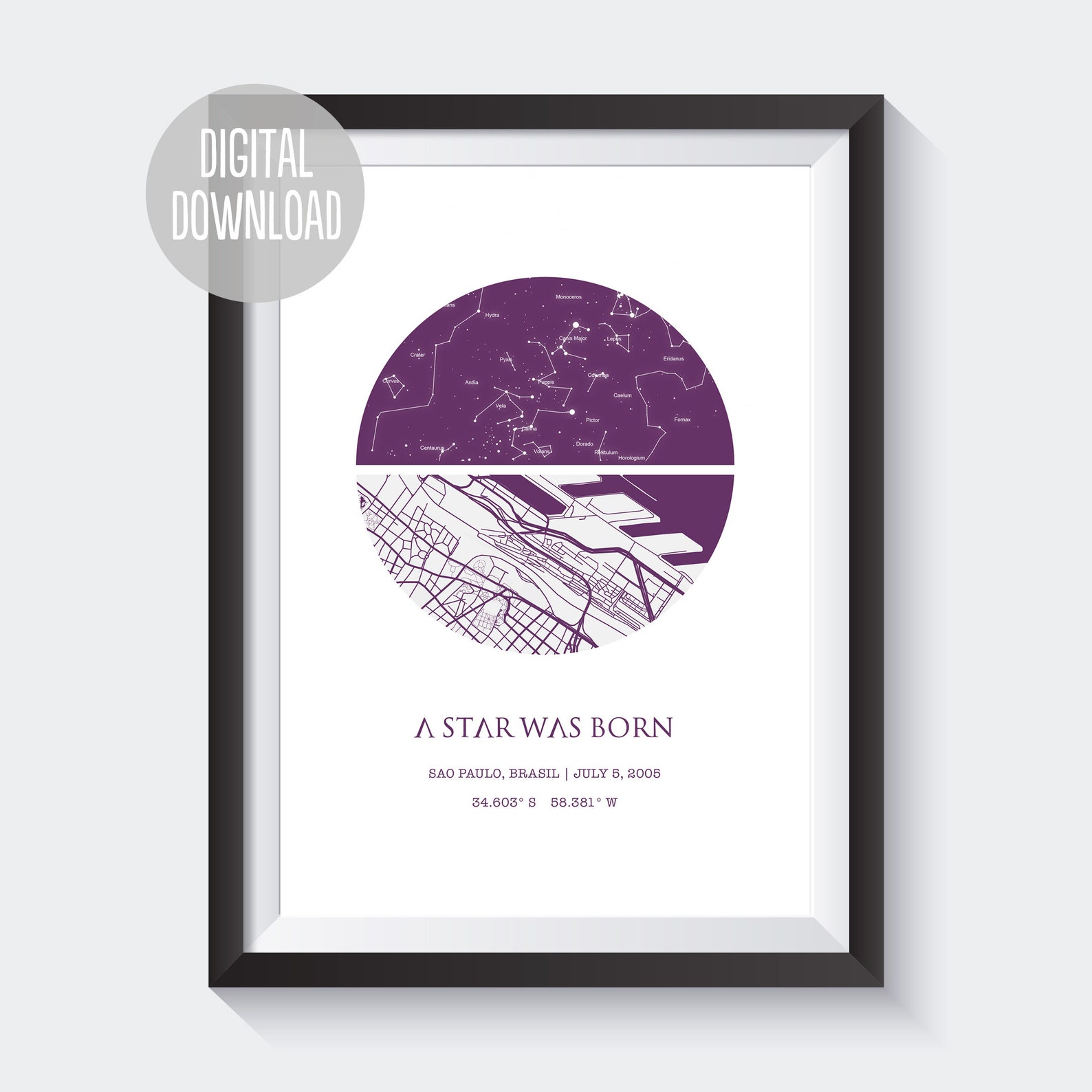 Custom Star & City Map. Night Sky Constellation. Map of the | Etsy