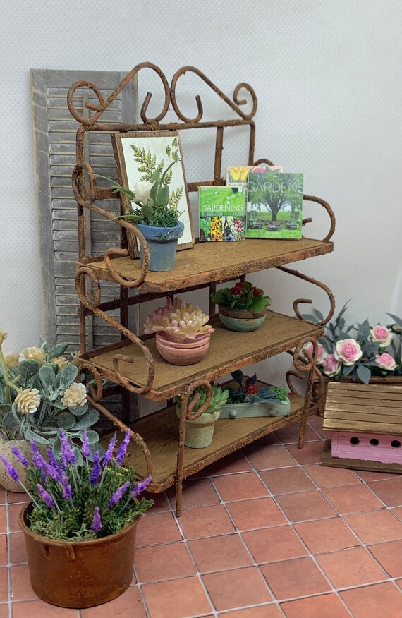Miniature Rustic Plant Stand With Accessories - Etsy