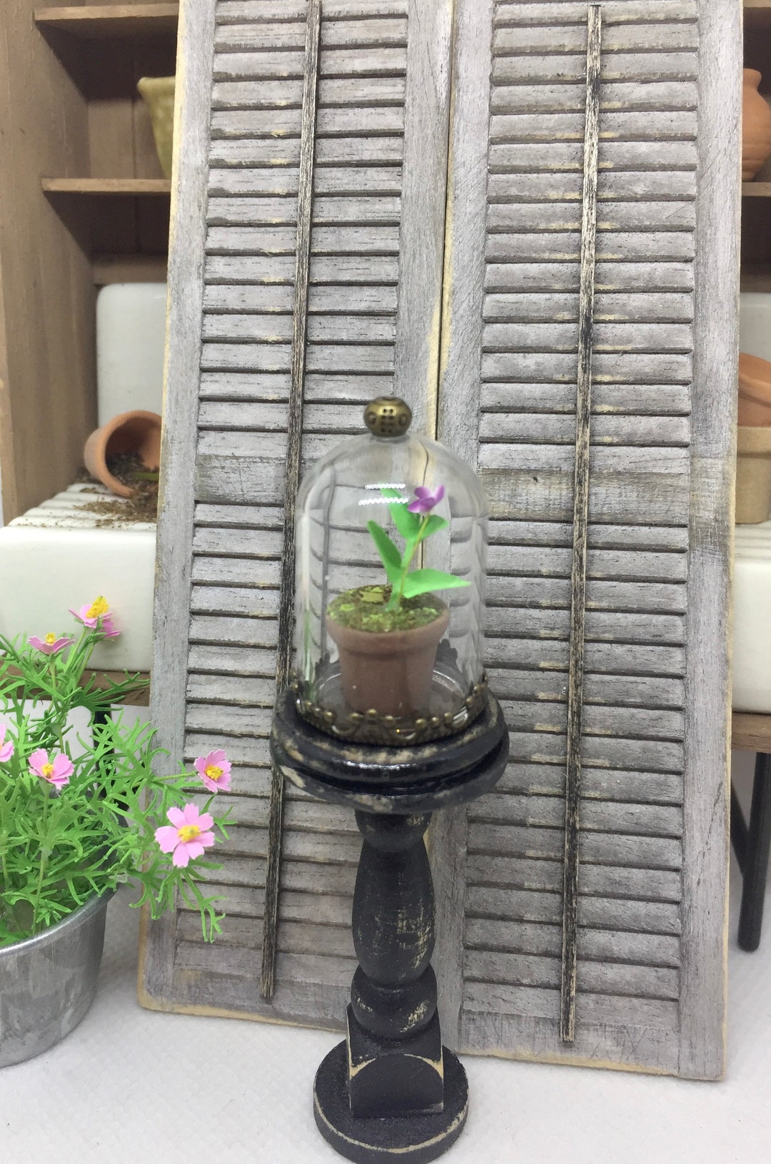 Miniature Dollhouse Glass Dome With Potted Flower - Etsy