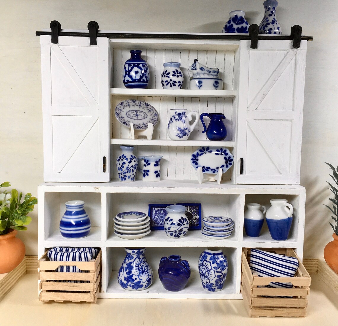 Miniature Dollhouse Farmhouse Cabinet With Accessories | Etsy