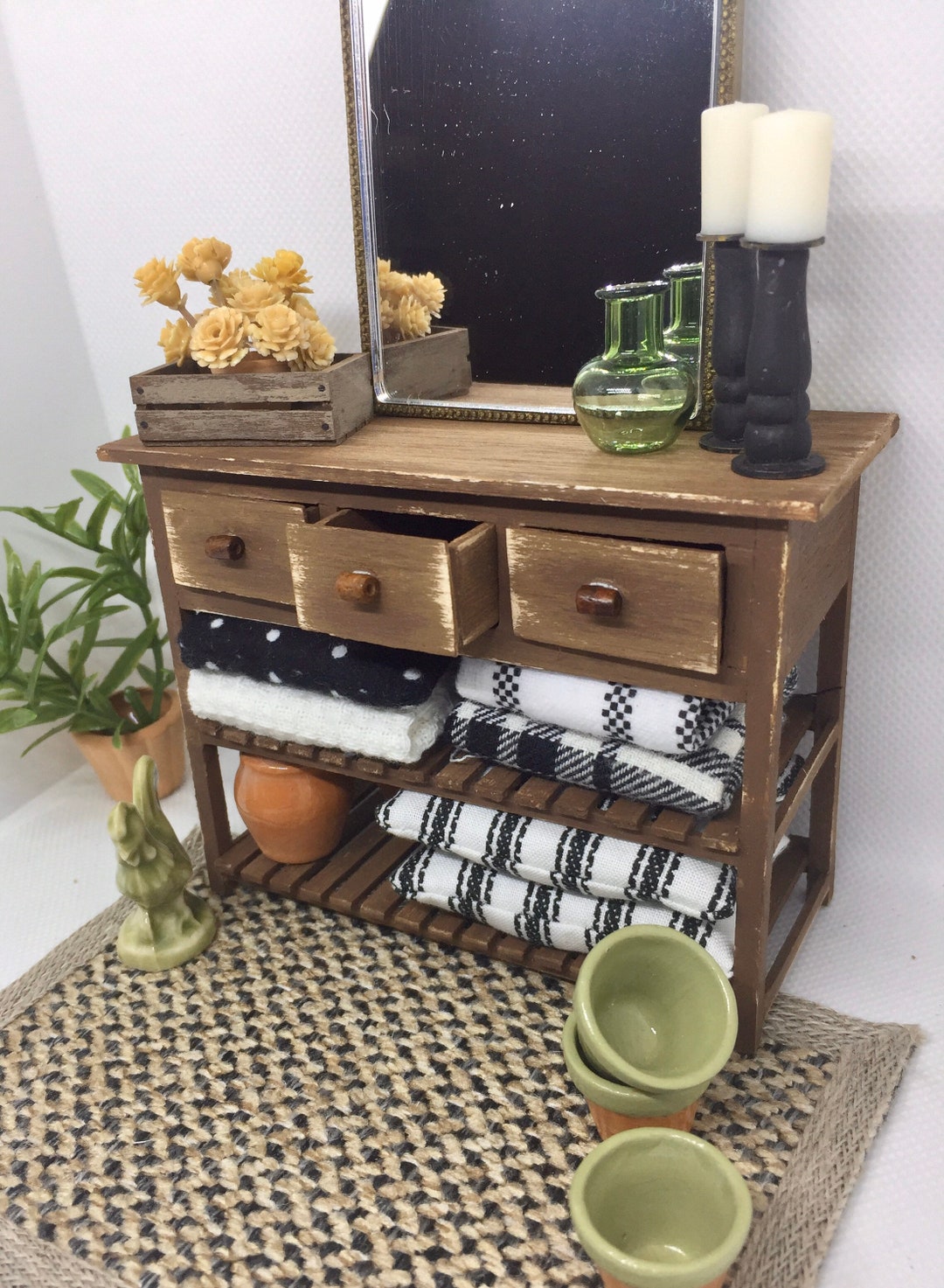 Miniature Dollhouse Farmhouse Cabinet With Shelves - Etsy