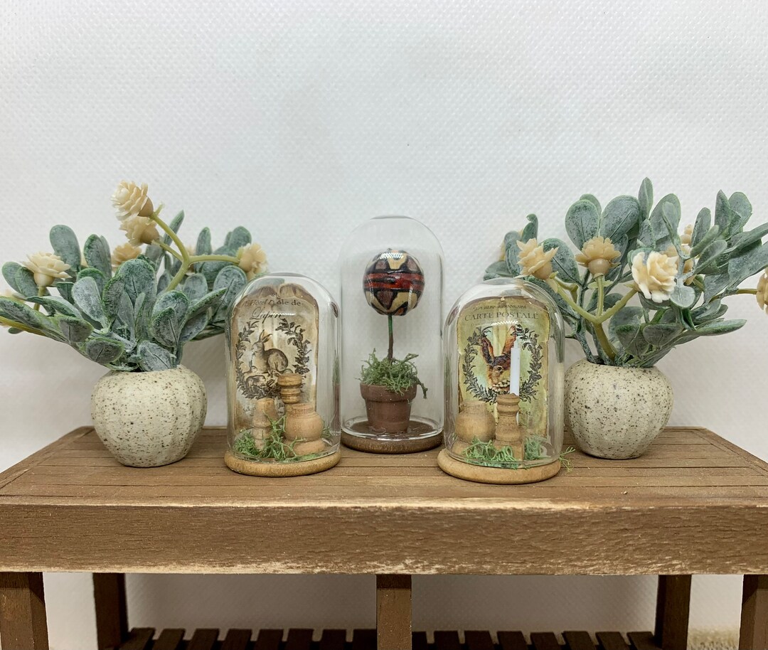 Miniature Farmhouse Topiary in Glass Dome - Etsy