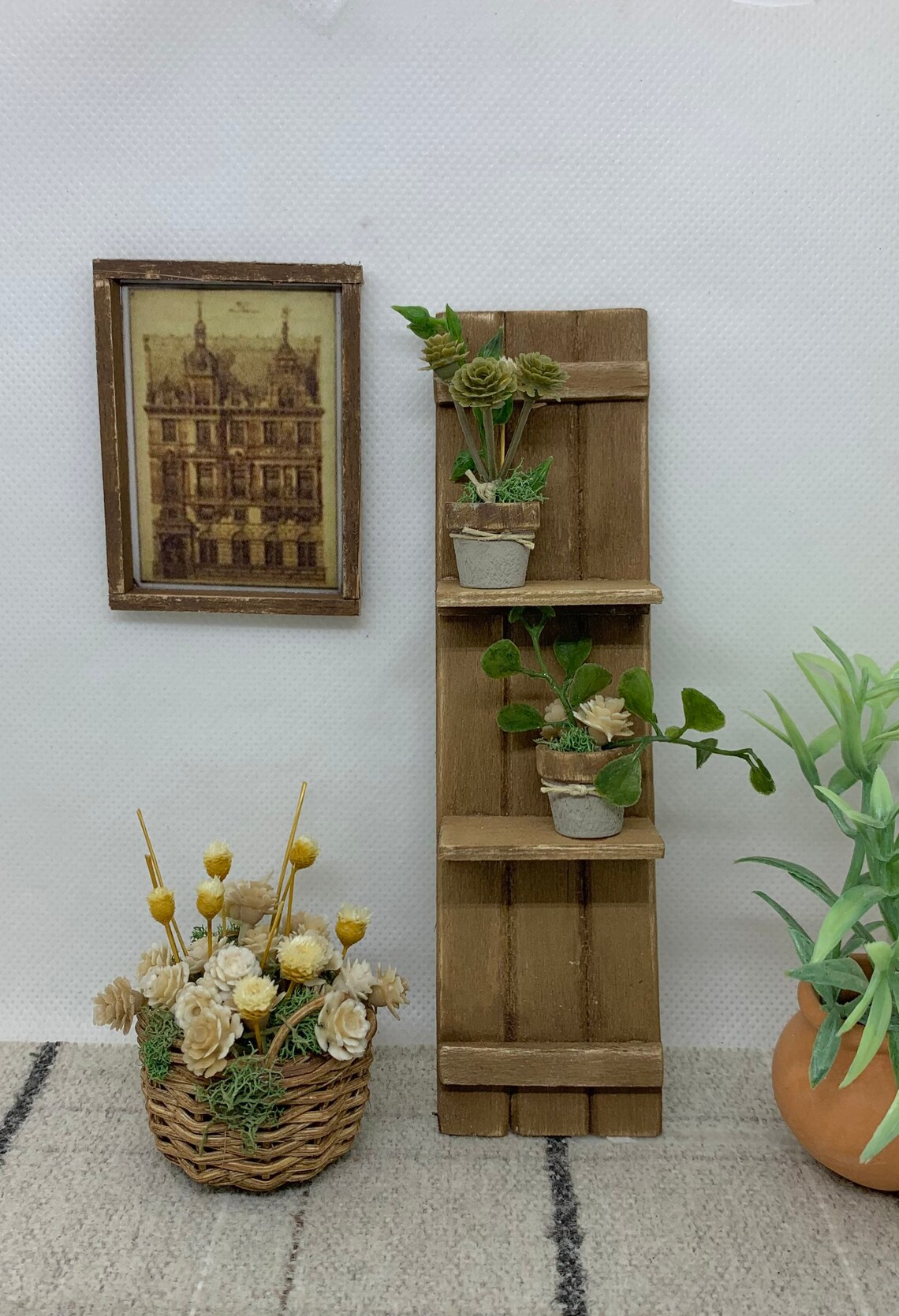 Miniature Farmhouse Shutter Shelf With Plants - Etsy