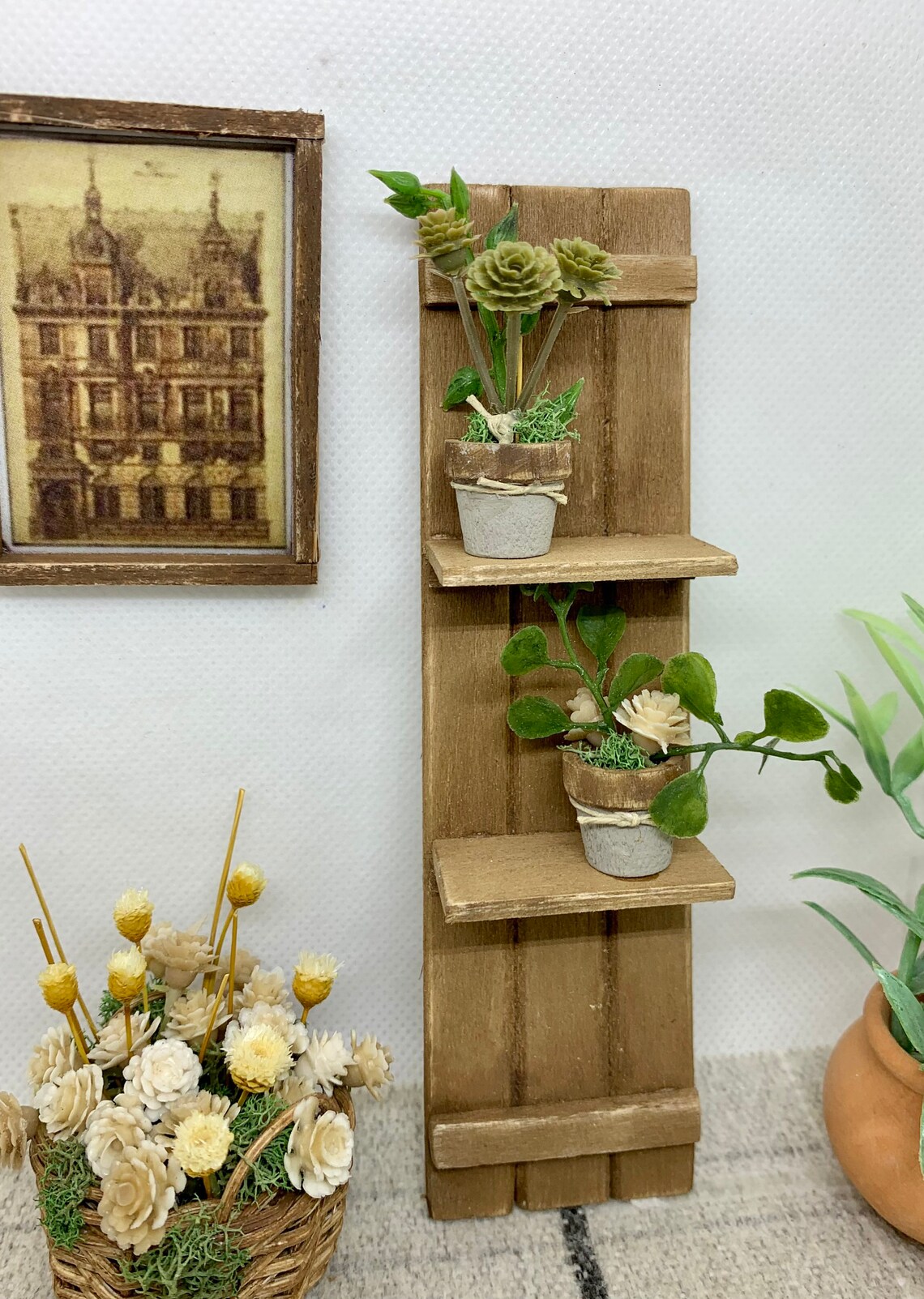 Miniature Farmhouse Shutter Shelf With Plants - Etsy