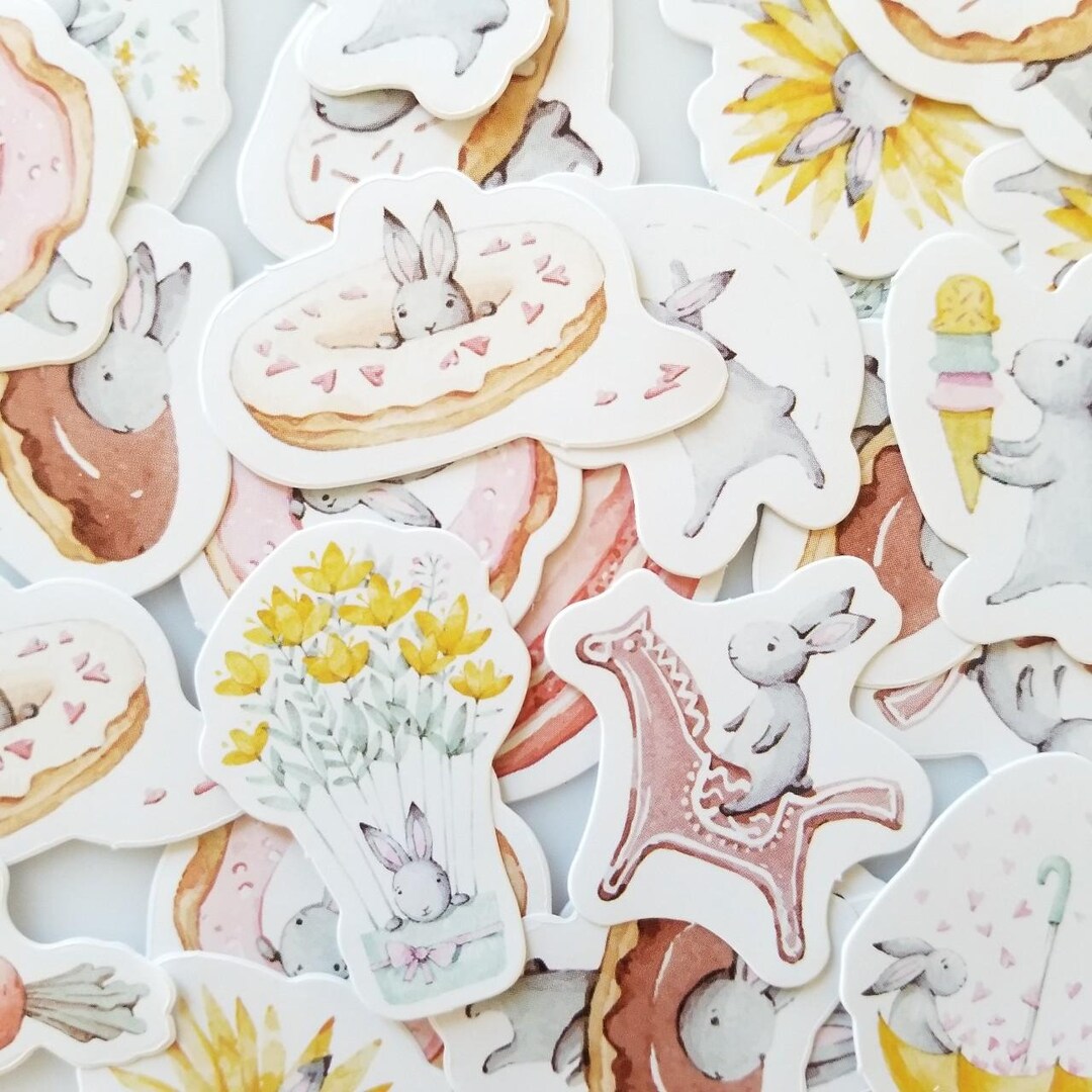 Cute Bunny Rabbit Diary Planner Scrapbooking Card Invitation Stickers ...