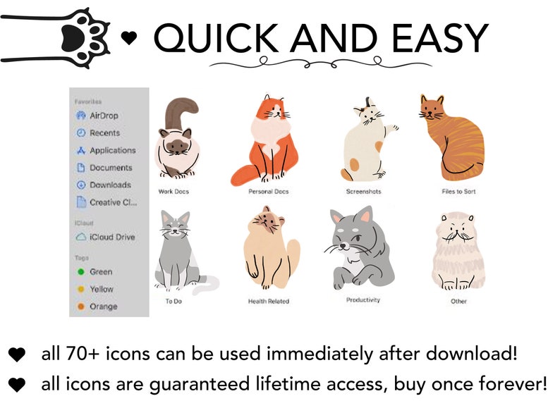 70 Cat Icons for Mac & PC, Folder Icons, File Icons, Mac, PC, Instant ...