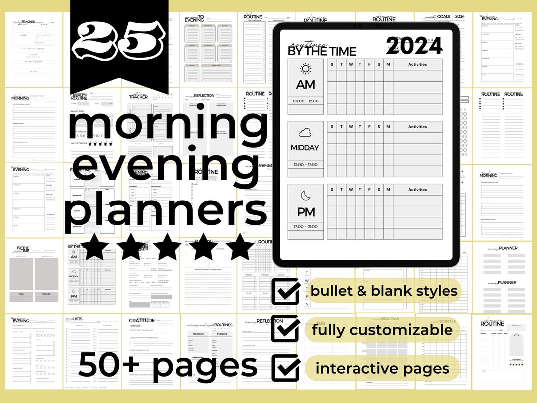 2024 Morning & Evening Planners Printable-a5 Planner Pages-bullet Journal Downloads-evening ...