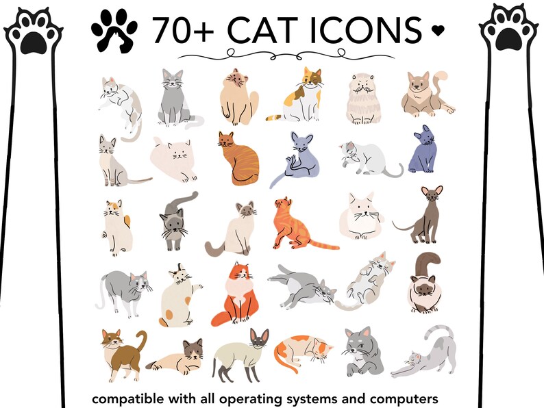 70 Cat Icons for Mac & PC, Folder Icons, File Icons, Mac, PC, Instant ...