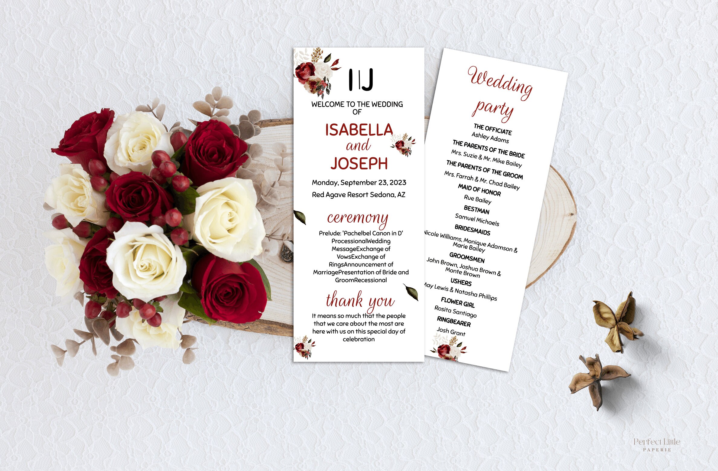 Burgundy Floral Wedding Program Template Floral Red Order of - Etsy