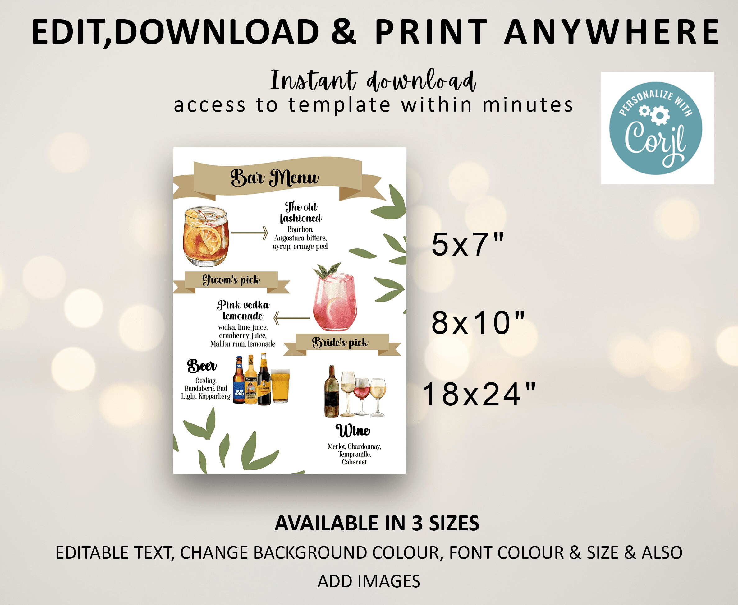 Drink Menu Template. Editable Bar Sign Template, Signature Drinks Sign ...
