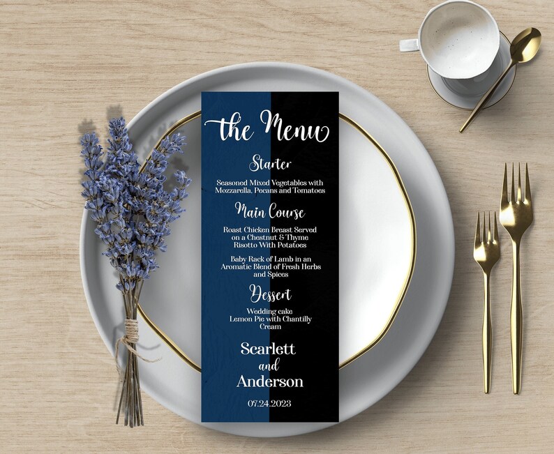 Navy Blue and Black Wedding Menu Template Modern Dinner Menu - Etsy