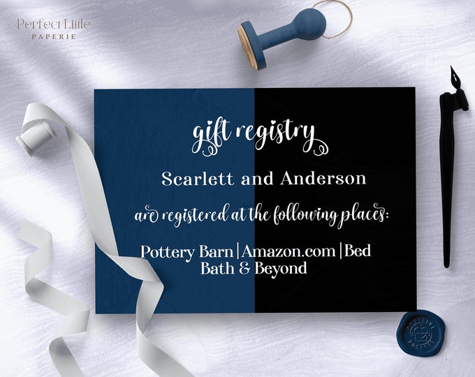 Printable OR Printed Wedding Registry Cards Navy and Cream Floral ...