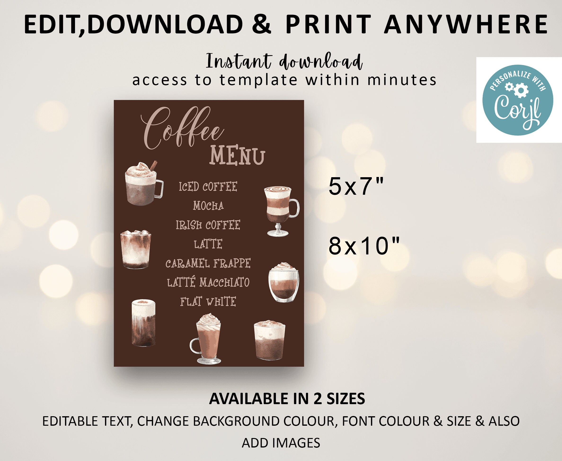 Coffee Menu Sign Template, Printable Coffee Drink Menu, Editable Coffee ...