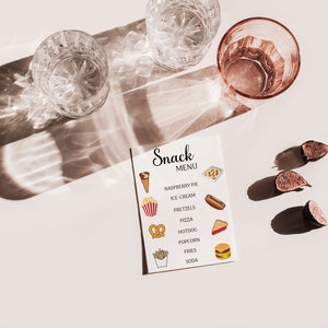 Printable Snack Menu Sign, Minimalistic Snack Bar, Wedding Snack Bar ...