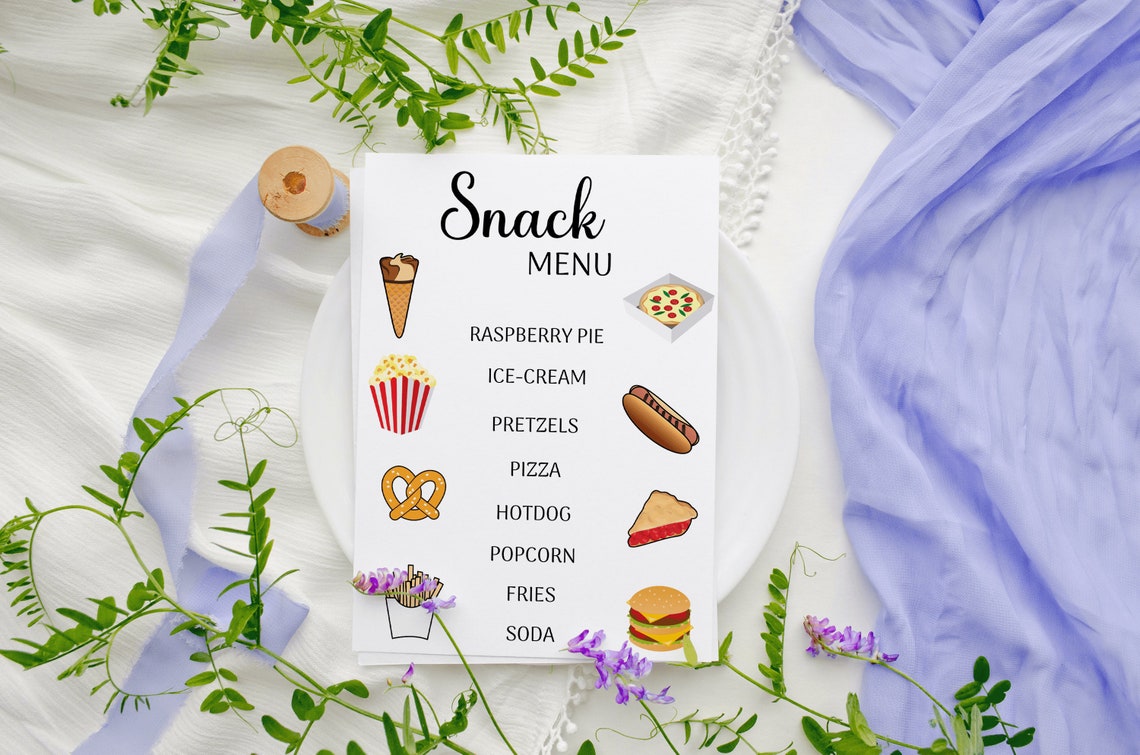 Printable Snack Menu Sign Minimalistic Snack Bar Wedding - Etsy