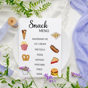 Printable Snack Menu Sign, Minimalistic Snack Bar, Wedding Snack Bar ...