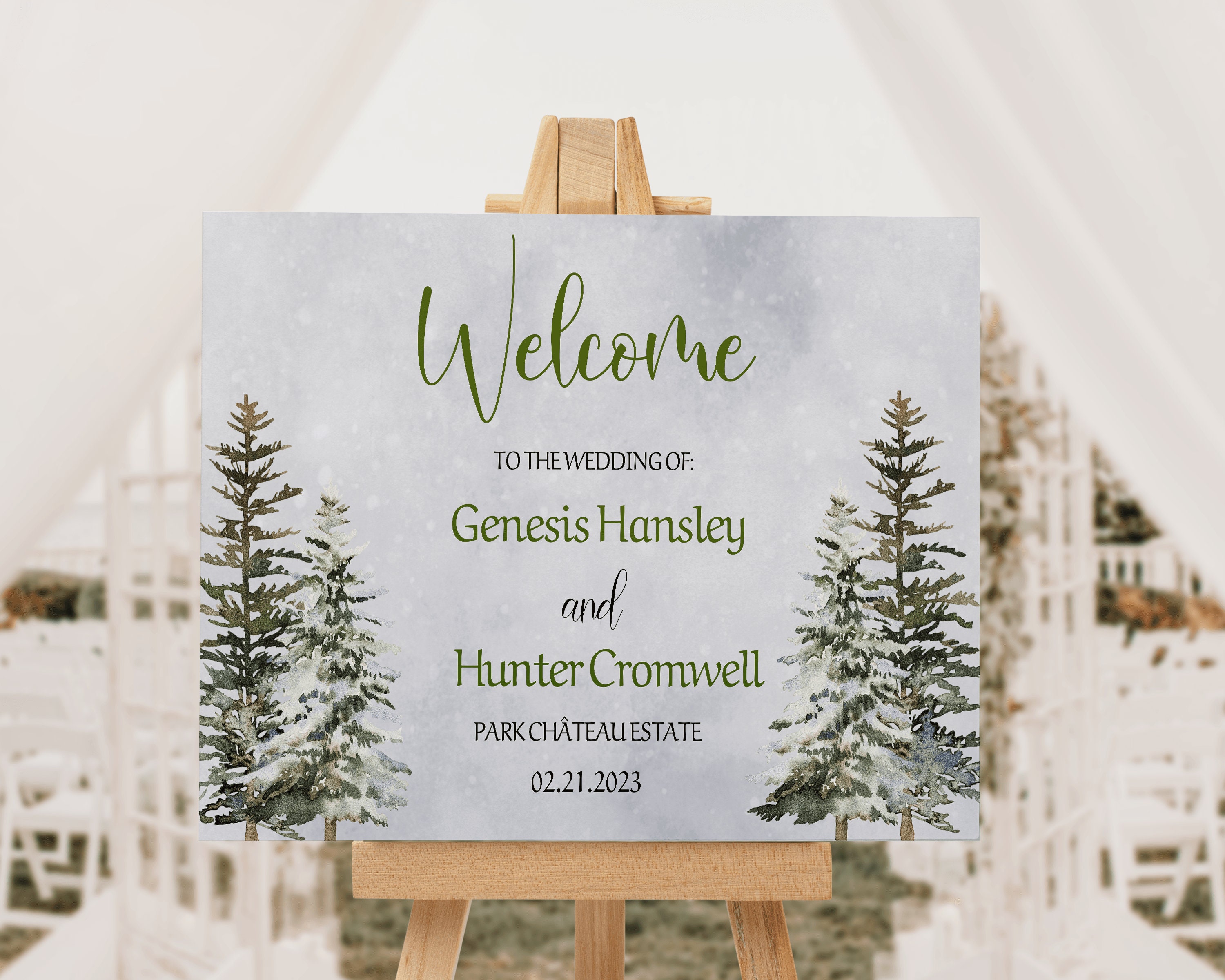 Winter Wedding Welcome Sign Template Editable Rustic Pine - Etsy