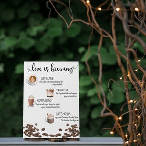 Love is Brewing Coffee Menu Sign Template, Wedding Coffee Bar Sign ...