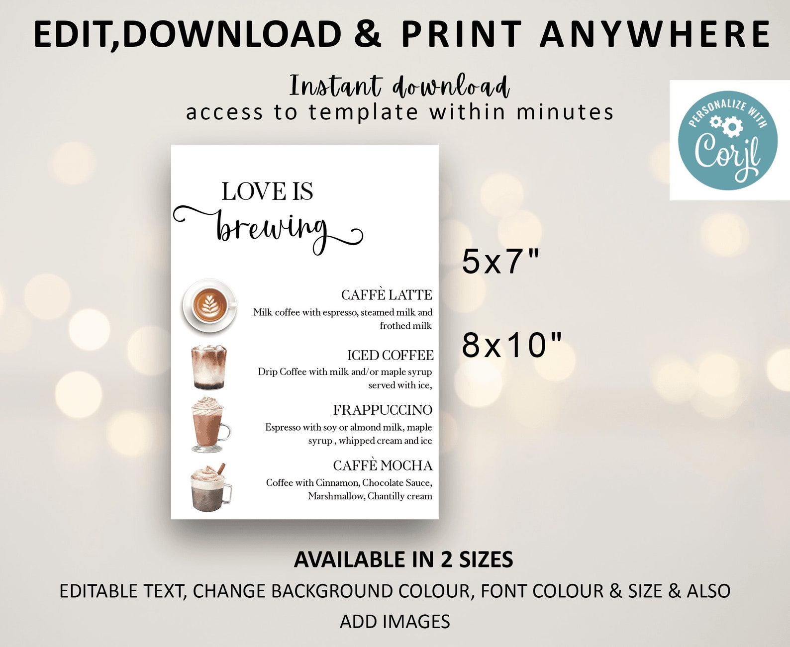 Love is Brewing Coffee Menu Sign Template, Minimalistic Wedding Coffee ...