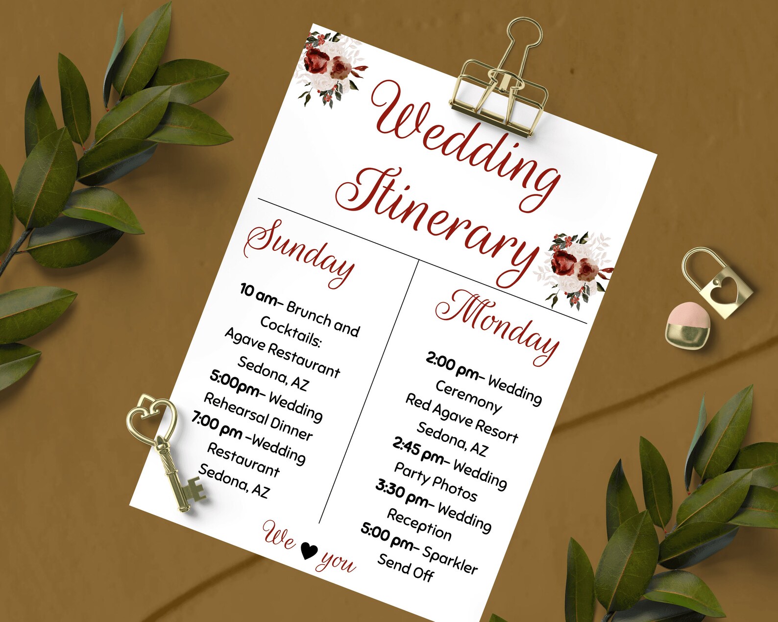 Wedding Itinerary Template for Guests Floral Wedding Events | Etsy