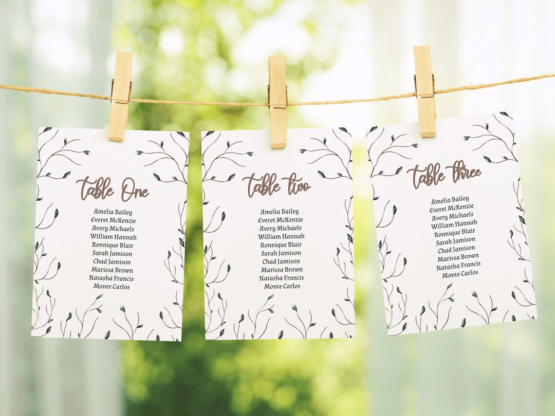 Rustic Greenery Seating Chart Card Template Download, Forest Wedding ...