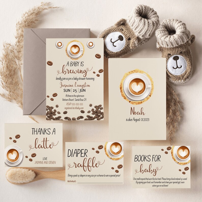 Baby is Brewing Baby Shower Invitation Bundle, Coffee Theme Baby Shower ...
