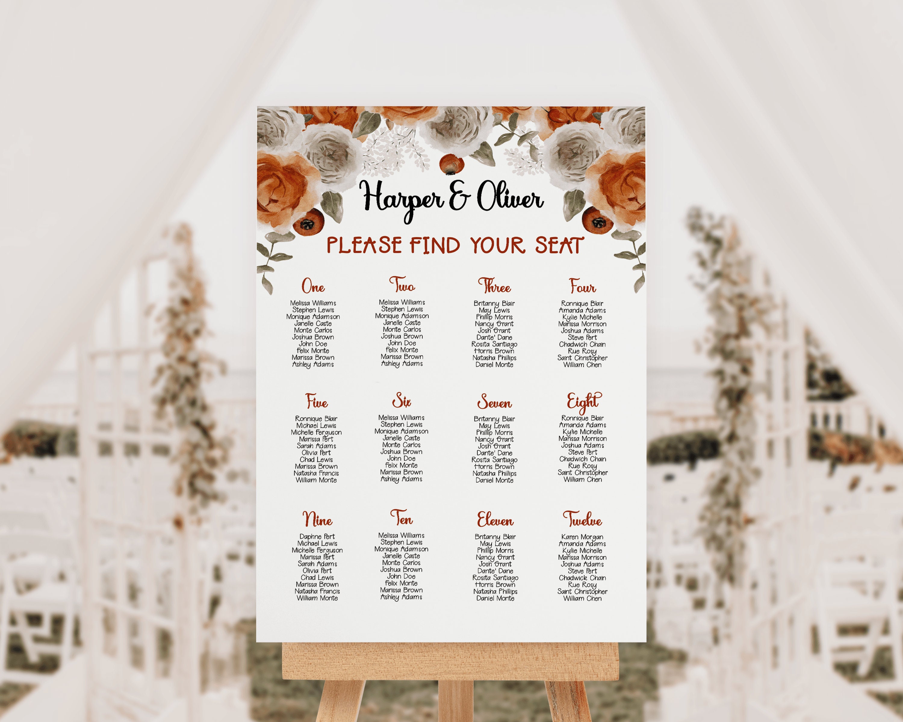 Rustic Autumn Seating Chart Template Download Fall Floral - Etsy