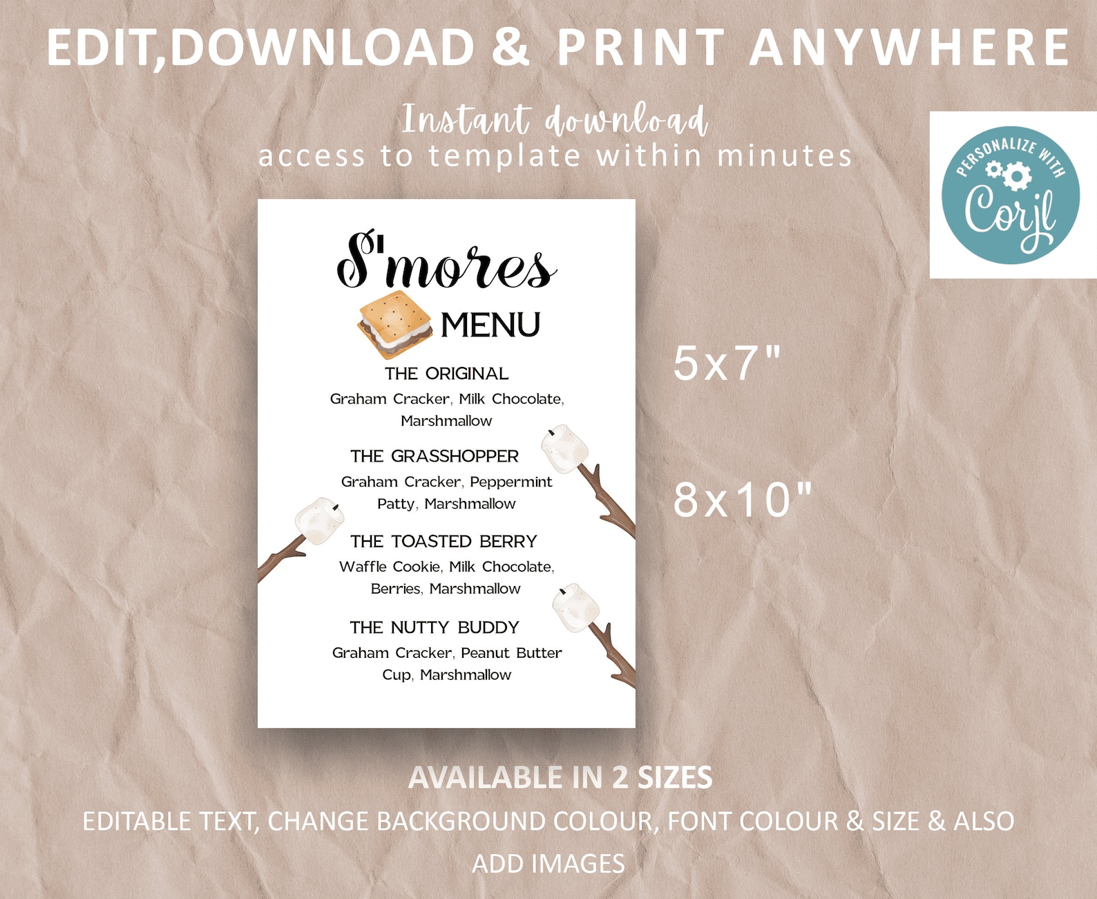 Editable S'mores Menu Sign Template. S'mores Station - Etsy