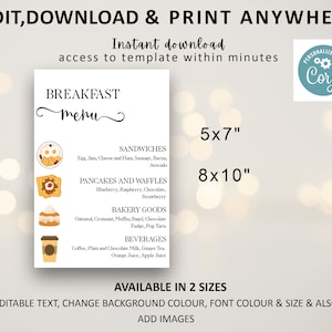 Breakfast Menu Sign Template, Create Your Own Breakfast Menu, Wedding ...