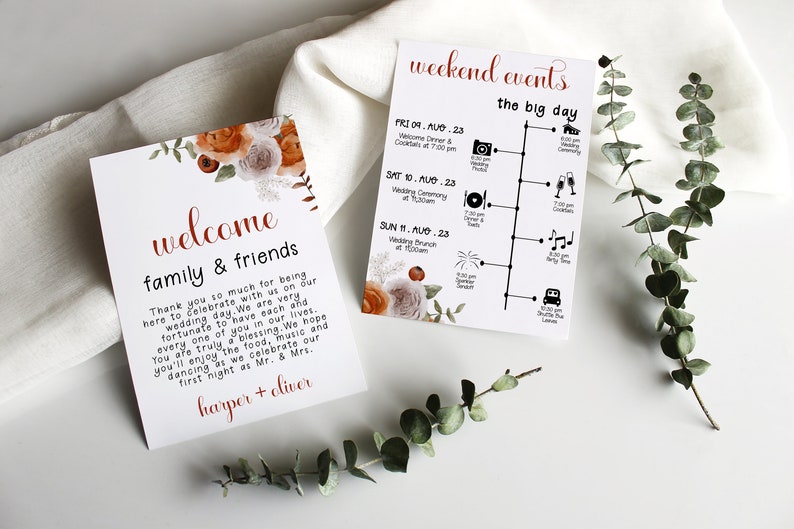 Autumn Wedding Weekend Itinerary Fall Floral Wedding Timeline - Etsy