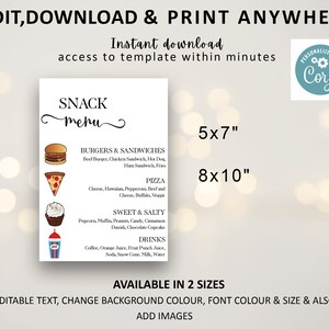 Snack Menu Sign Template, Minimalist Bridal Shower Snack Bar, Wedding ...