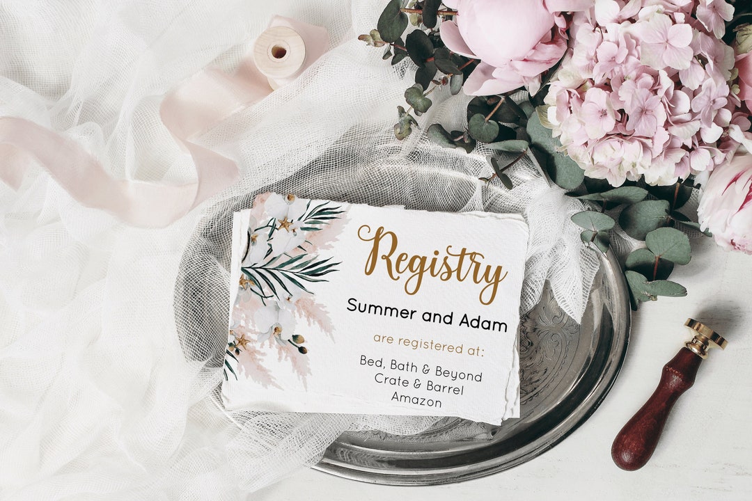 Boho Beach Wedding Registry Card Template, Tropical Floral Gift ...