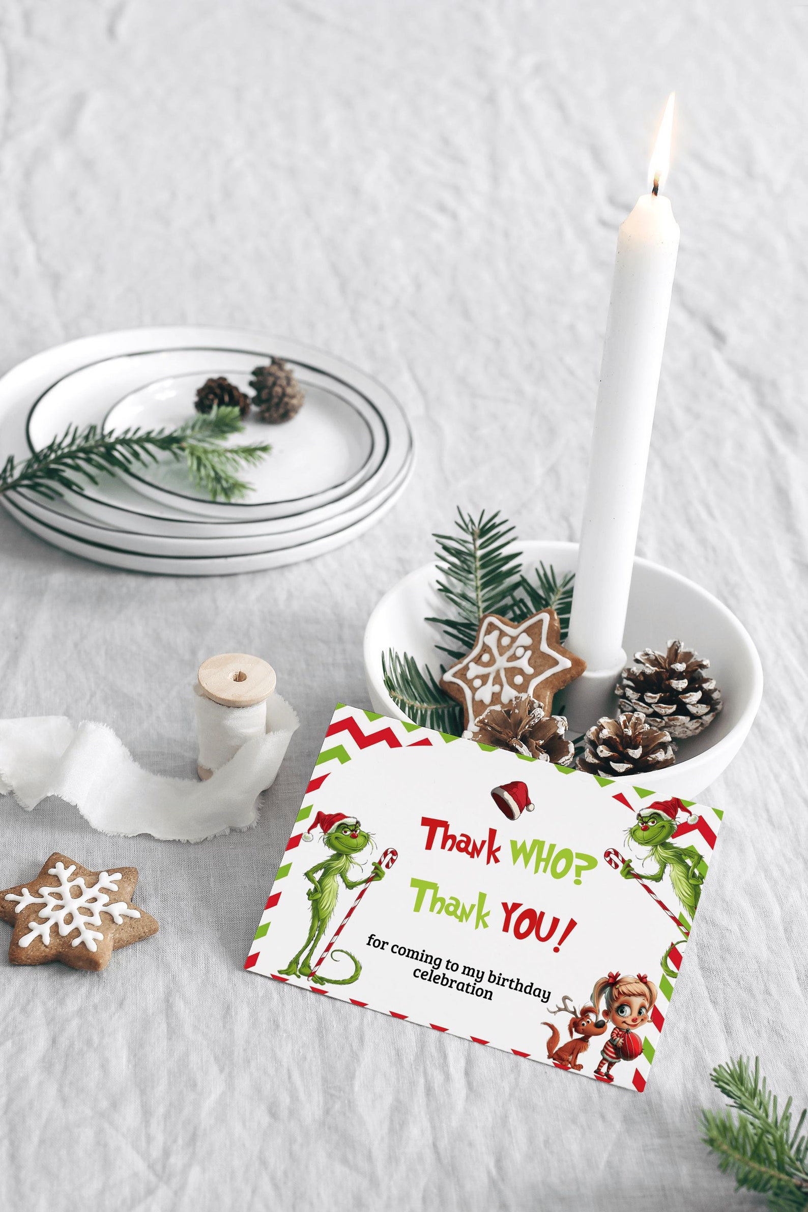 Grinch Christmas Thank You Card, Editable Grinchmas Birthday Thank You ...