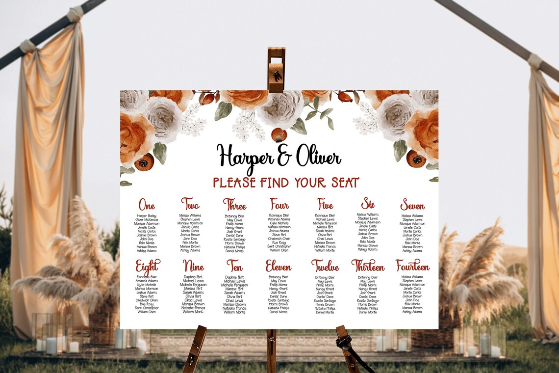 Rustic Autumn Seating Chart Template Download Fall Floral - Etsy