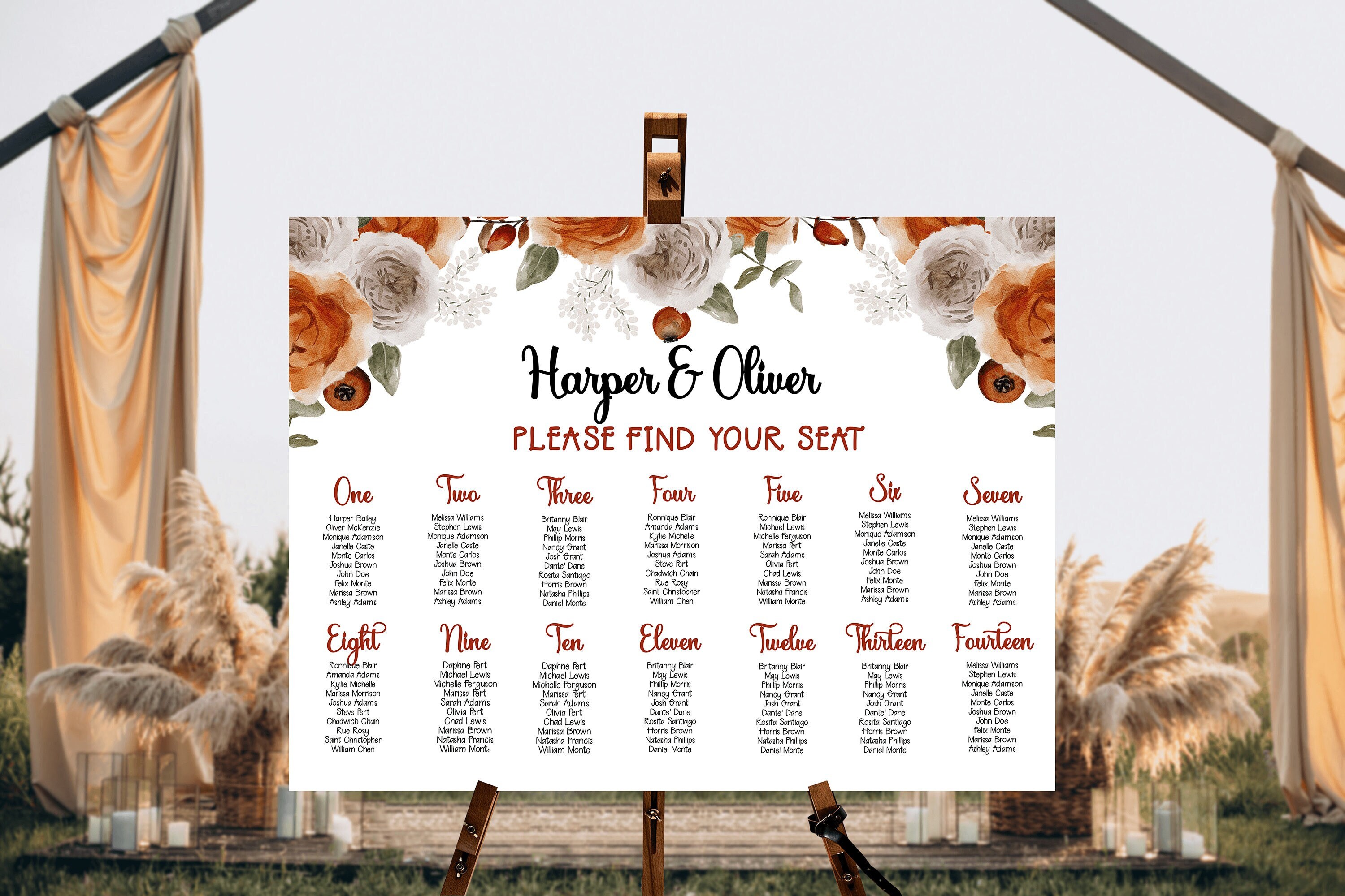 Rustic Autumn Seating Chart Template Download Fall Floral - Etsy
