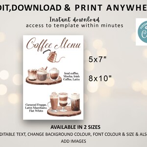 Coffee Menu Sign Template, Board Coffee Drink Menu Sign, Printable ...
