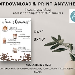 Love is Brewing Coffee Menu Sign Template, Wedding Coffee Bar Sign ...