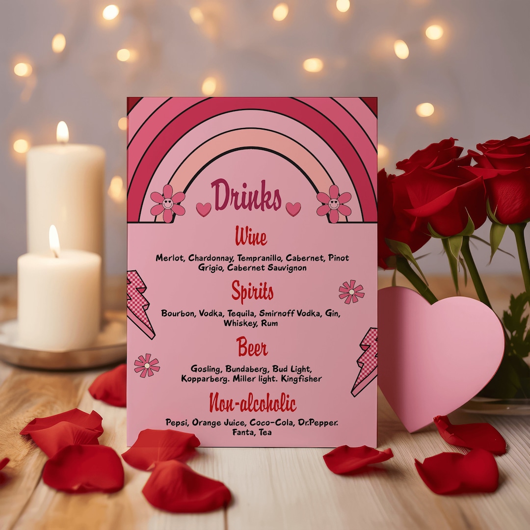 Editable Valentine's Drink Menu Template, Galentine's Bar Sign, Retro ...
