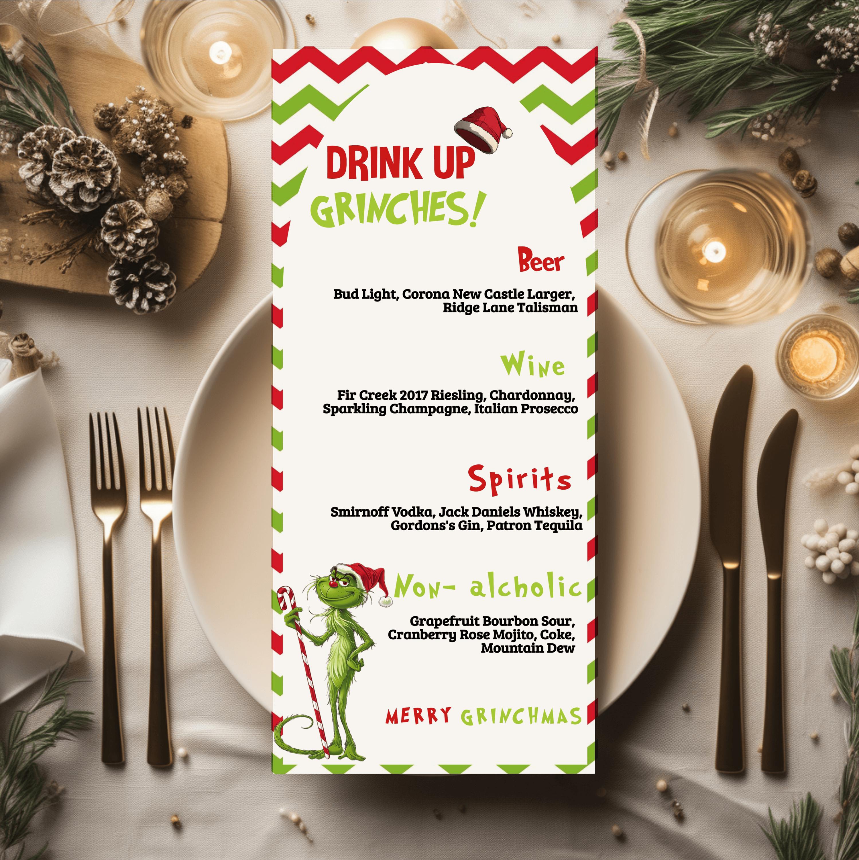 Grinch Christmas Menu Card Template, Editable Eat up Grinches Menu ...