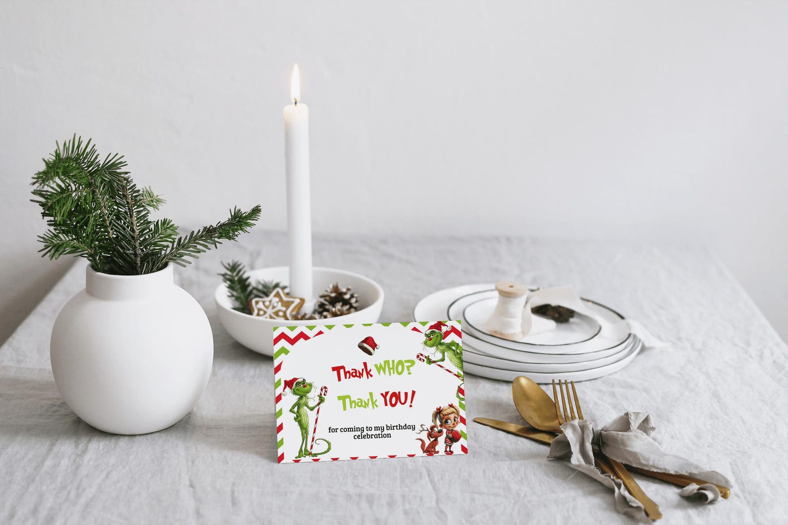 Grinch Christmas Thank You Card, Editable Grinchmas Birthday Thank You ...